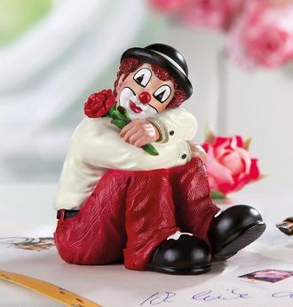 Gilde Gildeclown Dekofigur Clown mit Rose - Kunstharz Mehrfarbig Höhe 8 cm - Geschenk für Frauen Männer Geburtstagsgeschenk Hochzeit