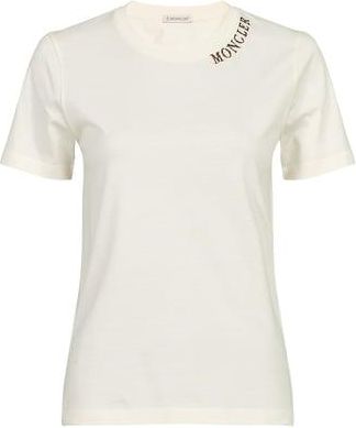 Moncler T-shirt uni &agrave; logo brod&eacute; au col en coton