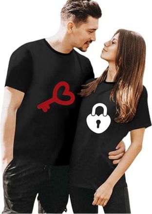 Generic T-shirt d&eacute;contract&eacute; &agrave; col rond pour femme - Cadeau de Saint-Valentin 2026 - Haut &agrave; manches courtes pour plus de confort et de style (2), Noir, XXL