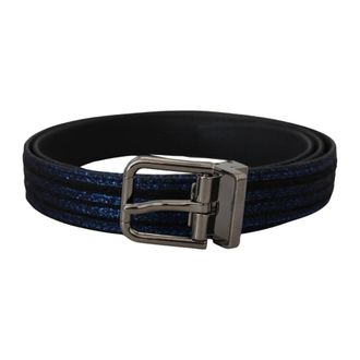 Dolce & Gabbana Blauer Jacquard-G&uuml;rtel mit Metallschnalle - - Accessories - Herren - Blau - ONE SIZE