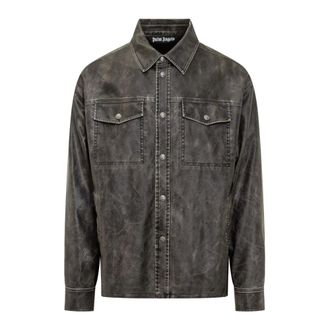 Palm Angels Homme, Vestes, Gris, Taille: M Surchemise Enduite Logo Courbe