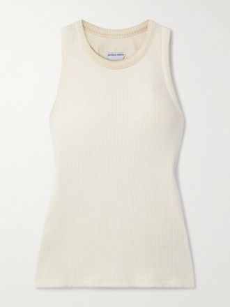 Bottega Veneta Débardeur En Jersey De Coton Mélangé Côtelé À Appliqué - Blanc cassé