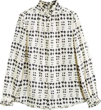 Chinti and Parker Bluse mit Spielkarten-Print - Wei&szlig;