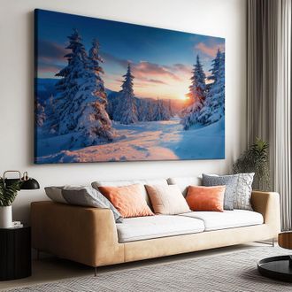Generic Leinwand Bilder Wandkunst, Winter Sunset Snow Pine Landscape Leinwandbilder Poster Drucke Wandbilder F&uuml;r Bad Schlafzimmer Wohnzimmer B&uuml;ro Zuhause Wand