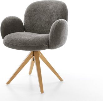 DELIFE Drehstuhl Nube-Flex mit Armlehnen Boucl&eacute; Soft Schlamm Holzgestell kantig Natur 180&deg; drehbar Taschenfederkern, Esszimmerst&uuml;hle