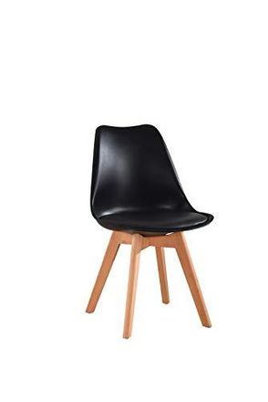 Eurosilla Beat Collection Beatvintage 20, lot de 2 pieds de chaises en bois de hêtre peint, cadre en polypropylène avec coussin en simili cuir, noir