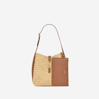 Saint Laurent Womens Shoulder Bag Le 5 &Agrave; 7 Raffia And Leather Natural