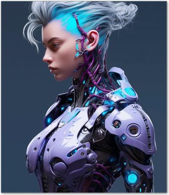 Wallario Herdabdeckplatte/Spritzschutz aus Glas, 52 x 60 cm, 1-teilig, für Ceran- und Induktionsherde, Motiv: Cyborg-Evolution