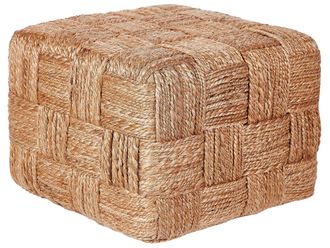 Beliani Boho Quadratischer Pouf Ottoman Hocker aus Jute mit EPS F&uuml;llung 50 x 50 x 35 cm Beige Hosri
