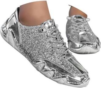 Minetom Baskets Brillantes Femme Homme avec Strass Et Paillettes M&eacute;talliques Chaussures De Course L&eacute;g&egrave;res A Argent 39 EU