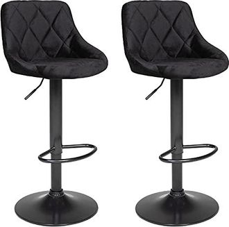 Happy Garden 2er Set Barhockern aus schwarzem Samt Robin. Küchenstuhl in modernem Design mit Sitzfläche, höhenverstellbar, um 360° drehbar und Fußstütze. Hocker mi
