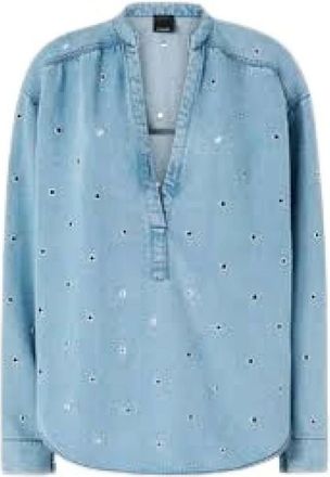 Pinko Pinko, Femme, Blouses et Chemises, Bleu, Taille: 38 FR Pantalon ample &agrave; finition satin&eacute;e