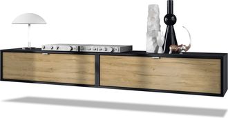 Vladon 2er-Set TV Board Lana 100, Made in Germany, Lowboards je 100 x 29 x 37 cm mit viel Stauraum, Korpus in Schwarz matt, Fronten in Eiche Natur | Große Fa