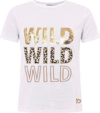 Zwillingsherz T-Shirt Wild Wild Wild gro&szlig;er, gestickter Schriftzug mit Leomuster, Rundhals