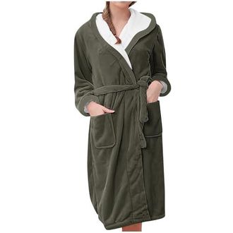 Generic Robe de chambre à capuche moelleuse pour femme - Peignoir de douche pour femme - Manteau dhiver - Robe de chambre avec ceinture - Robes de matin en ti