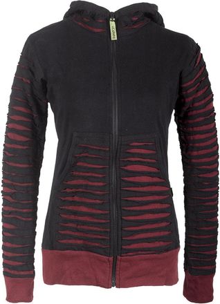 vishes Alternative Bekleidung - Damen Patchworkjacke Kapuzenjacke Hoodie Baumwolle Cutwork Streifen schwarz-dunkelrot 46-48
