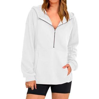 Generic Sweat à capuche uni confortable pour femme - Couleur unie - Automne/hiver - Demi-fermeture éclair - Vêtements de sport pour les tenues dentraînement e