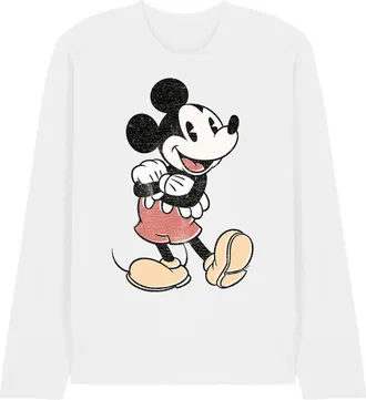 Mickey Mouse Disney Mickey Mouse Vintage Mickey Unisex Long Sleeve T Shirt, White, X-Large