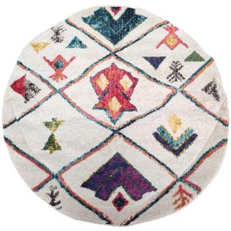 Un amour de tapis Unamourdetapis - Tapis berb&egrave;re motifs tribaux &Oslash;160cm blanc rond LYN5 ourika