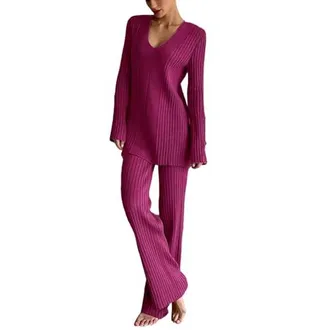 Generic Ensemble Sport Tricot Ensemble Femme Chic Et Elegant Hiver 2 Pi&egrave;ces Oversize Tendance Quotidien Tracksuit Set &Agrave; Manches Longues Haut + Running Pantalo