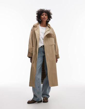 Topshop Trench-coat avec doublure &agrave; carreaux - Camel-Neutral