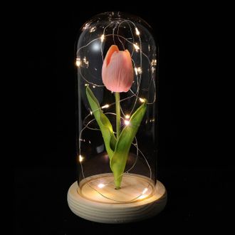 DOITOOL Realistisches LED Tulpen Ornament mit Filigraner Glasglocke Dekorative Tischlampe f&uuml;r Wohnzimmer und Schlafzimmer Stilvolle Beleuchtung f&uuml;r Heimdekora