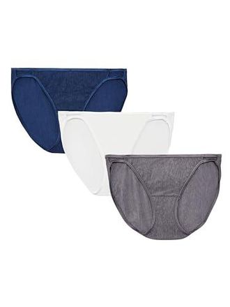 Vanity Fair Illumination String Bikini Panties, Silky Stretch & Satin Trim sous-v&ecirc;tement de Style, Lot de 3-Bleu Marine/Blanc/Acier, 38 Femme
