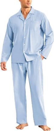 Ekouaer Pyjama Homme Manches Longues 2 Piezas Ropa de Dormir Hiver Coton Ensembles de Pyjama Respirant Manches Longues Sleepwear, Bleu, XL