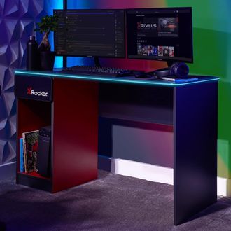 X Rocker X-ROCKER - Gaming-Schreibtisch Carbon-Tek mit kabellosem Ladeger&auml;t und LED-Beleuchtung grau/rot