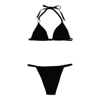 Dolce & Gabbana Femme, Maillots de bain, Noir, Taille: 42 FR Triangle Bikini with DG Logo