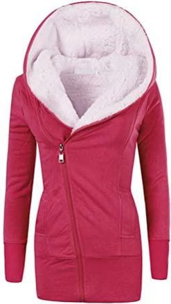 TOMWELL Sweat à Capuche Hoodie Chaud Femme Automne Hiver Outwear Confort Cardigan Manches Longues Rétro Casual Outwear Chaud Jacket A Rouge XL