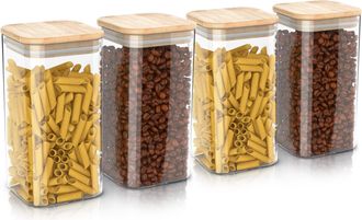 Arendo Vorratsgl&auml;ser mit Deckel - 4er Set - Beh&auml;lter aus Glas - hitzebest&auml;ndig - Vorratsdosen mit Bambusdeckel - luftdicht - f&uuml;r M&uuml;sli Zucker Mehl Kaffee Rei