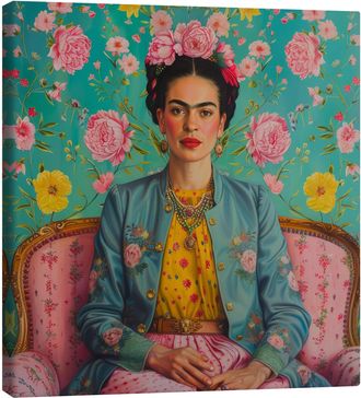 Posterlounge Frida Kahlo auf dem Sofa Leinwandbild von DejaReve 60 x 60 cm Rosé Wandbilder Wanddeko