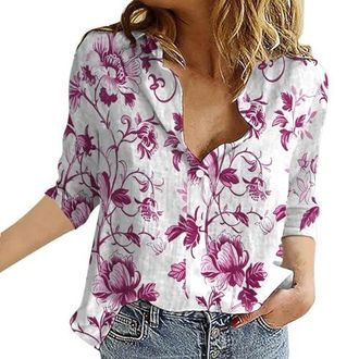 Generic Chemises &agrave; manches longues en coton et lin pour femme - Hauts d&eacute;t&eacute; boh&egrave;me pour femmes - T-shirts unis Linentops pour sorties, chemisiers, taille 48, t