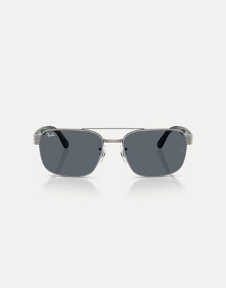 Ray-Ban Lunettes de soleil carrées à verres bleus - Gris acier