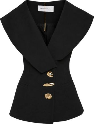 Simona Corsellini Femme, Blouses et Chemises, Noir, Taille: 42 FR Cpgi01401 Veste &agrave; col ch&acirc;le