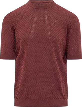 FILIPPO DE LAURENTIIS Homme, Pulls, Rouge, Taille: XL Pull &agrave; Manches Courtes en Maille &agrave; Damier