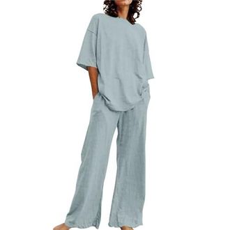 Generic Co Ord Ensembles pour femme Printemps/&eacute;t&eacute; A&iuml;d Al Fitr Musulman Couleur unie Col rond Sweat &agrave; capuche Jupe mi-longue Pantalon d&eacute;contract&eacute; Ensemble 2 pi