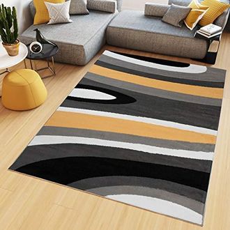Tapiso Maya Tapis Poil Court Moderne Orange Noir Gris Blanc Abstrait Motif Ondes Tapis Salon Chambre Salle à Manger Adulte Bureau Oeko-TEX Résistant 140 x 20