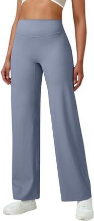 Generic Pantalon de yoga &agrave; jambe large pour femme - Taille haute - Coupe droite - Extensible - Contr&ocirc;le du ventre - Pantalon de sport athl&eacute;tique - Taille &eacute;las