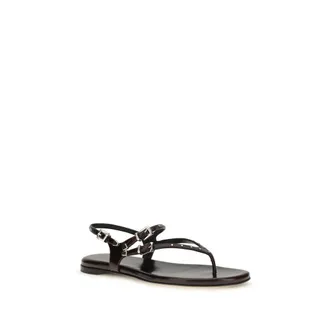 Chlo&eacute; Womens Black Calf Leather Bos Taurus Flat Sandals