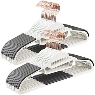Songmics Kleiderbügel 30er Set, Anzugbügel aus Kunststoff, hochwertig, Anti-Rutsch-Design, platzsparend, 0,5 cm dick, Haken in Roségold, um 360° drehbar, 41,5 