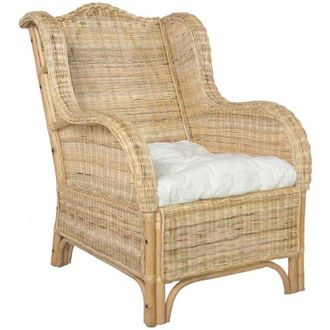 vidaXL Sessel mit Kissen Natur-Rattan und Leinen - Vidaxl