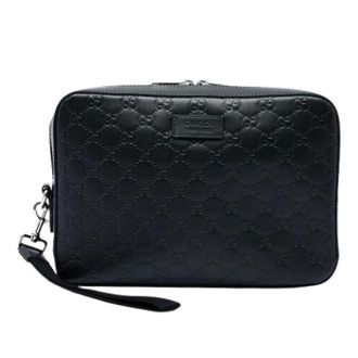 Gucci Sac pochette en cuir gaufr&eacute; doccasion - Femme - Pre-owned - Noir - Taille: ONE Size