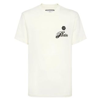 Philipp Plein Homme, Tops, Beige, Taille: 2XL T-shirt imprim&eacute; &agrave; col rond Signature