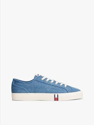 Tommy Hilfiger Baskets Archive en denim d&eacute;lav&eacute; &agrave; drapeau ray&eacute;