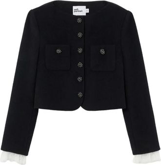 Self Portrait Femme, Vestes, Noir, Taille: 38 FR Button Down Jacket