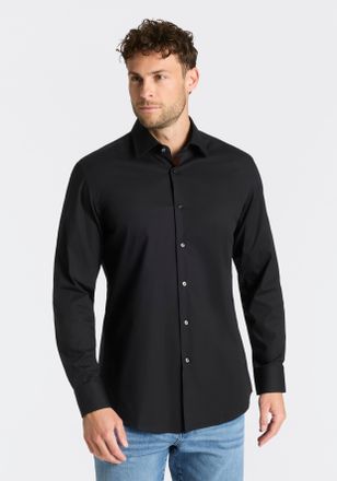 HUGO BOSS Businesshemd BOSS Hank, Herren, Gr. 39, N-Gr, schwarz001, Popeline, Obermaterial: 96% Baumwolle, 4% Elasthan, unifarben, slim fit normal, Rundhals, 2-