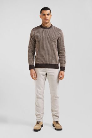 Eden Park Pull Col Rond En Laine Et Coton Marron Coupe Regular