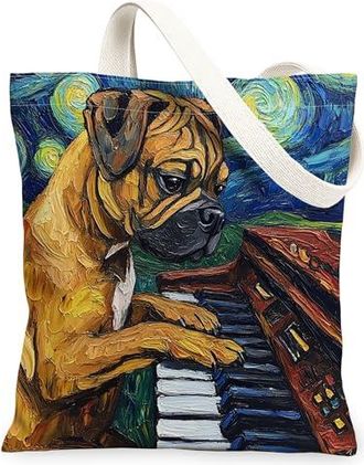 Generic Boxer Sac fourre-tout en toile r&eacute;utilisable pour le shopping Motif piano &eacute;toil&eacute; nuit 33 x 38 cm